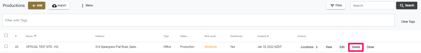 How to View, Delete and archive Productions/Locations - SetConnect Help ...